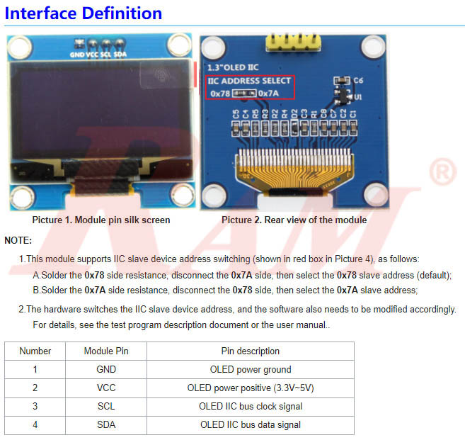 Oled 1 3 4pin Lcd Display Module I2c Iic Communicate Ram Electronics